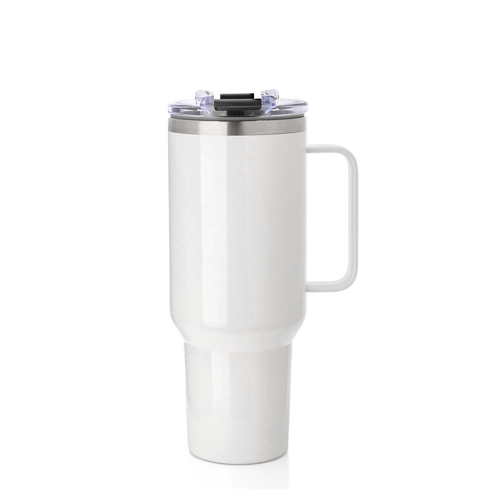 40OZ Sublimation Tumbler Travel Mug with Metal Handle-Glossy/Matte Whi ...