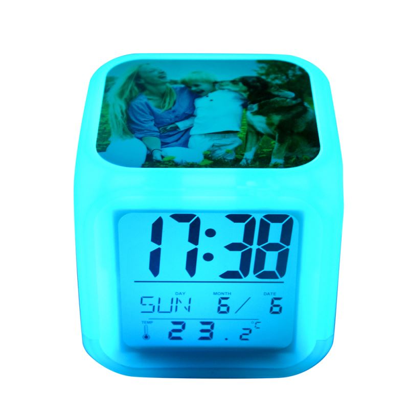 Desktop Cube Design Digital Sublimation Clock -LED Glowing with 7 Colo ...